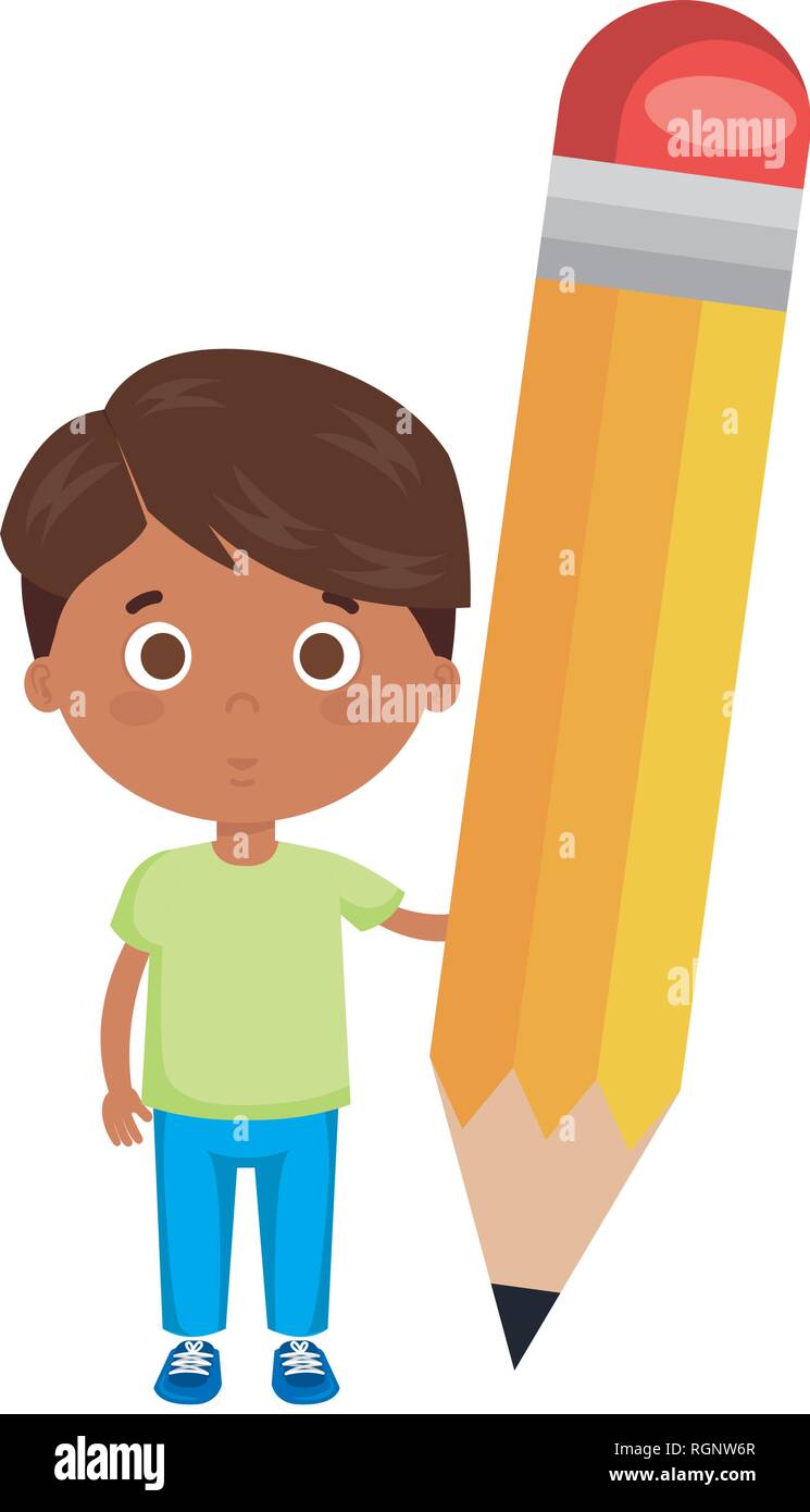 little boy student with pencil character Stock Vector Image & Art - Alamy