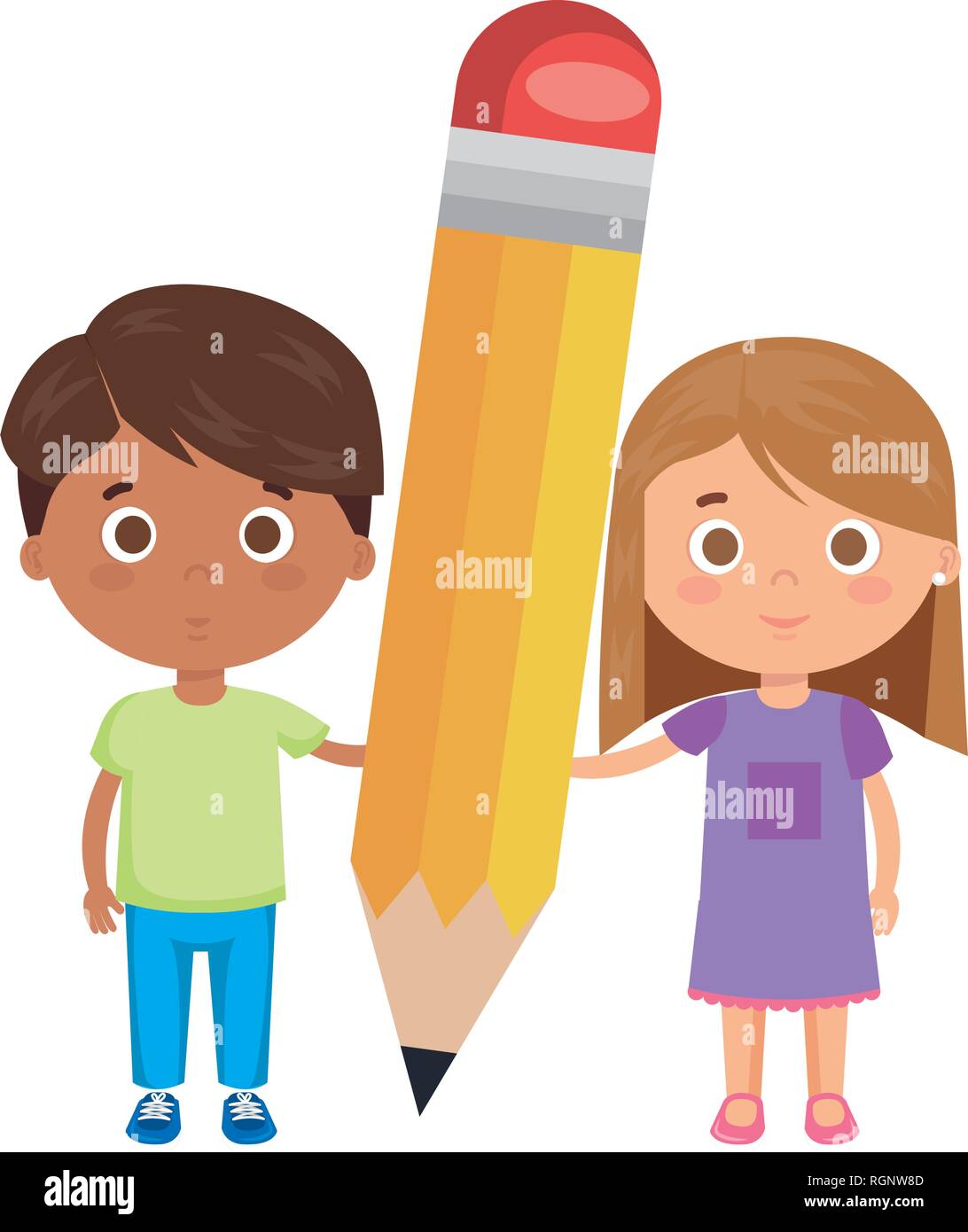 little kids students couple with pencil Stock Vector Image & Art - Alamy