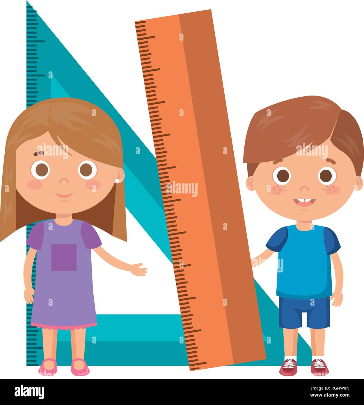 little kids students couple with rule Stock Vector Image & Art - Alamy
