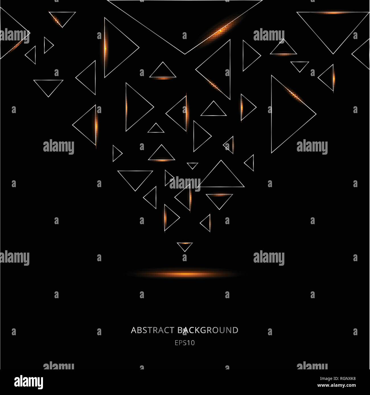 Abstract silver triangles with laser lighting on black background ...