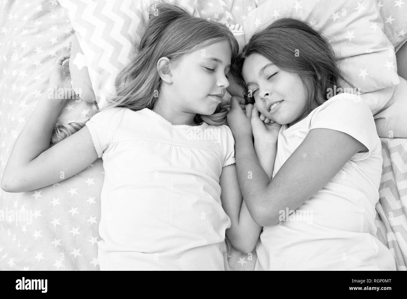 good night and healthy sleep. little girls have a good night in bedroom ...