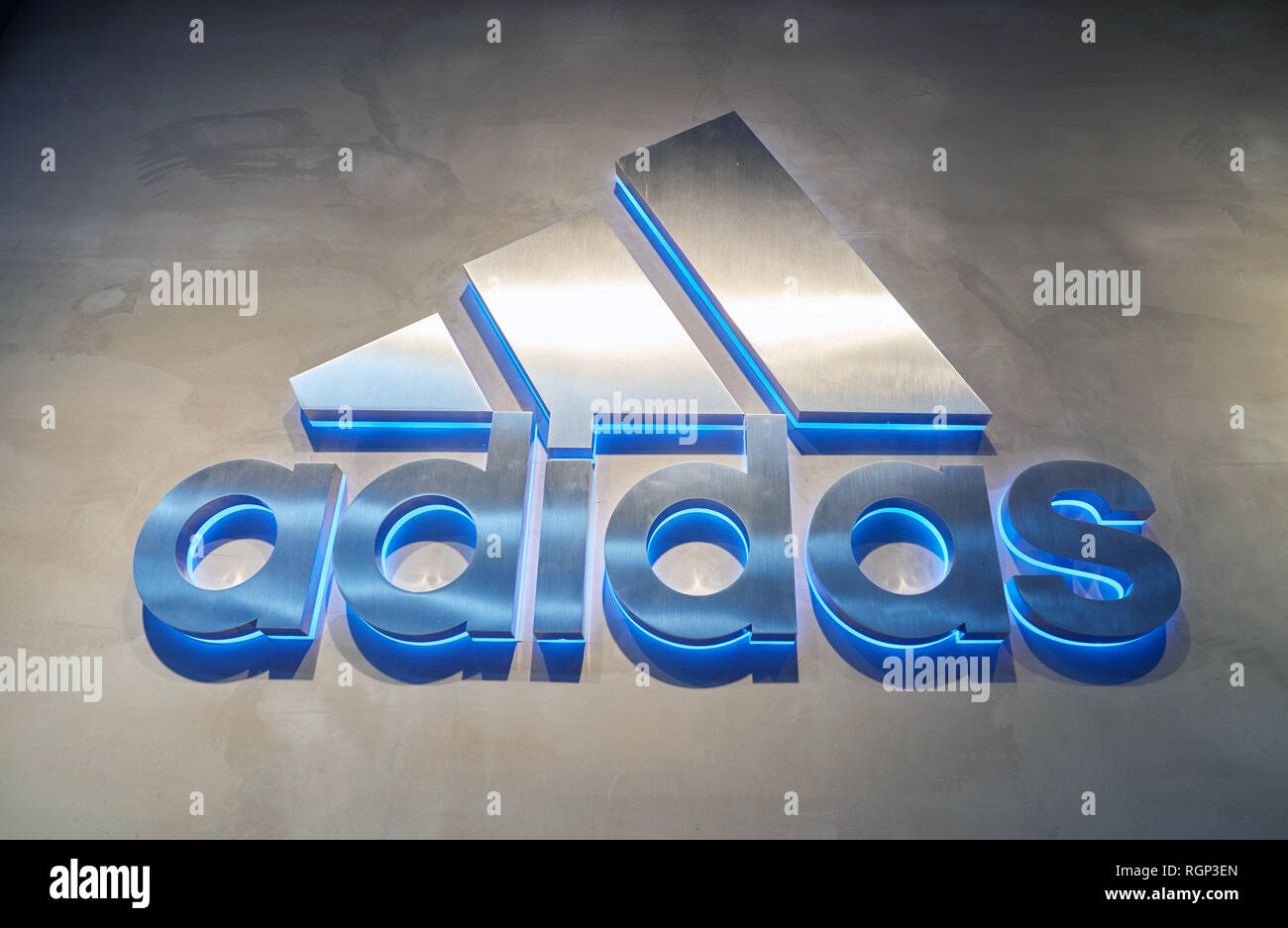 HONG KONG - CIRCA NOVEMBER, 2016: Adidas sign at a store in Hong Kong ...