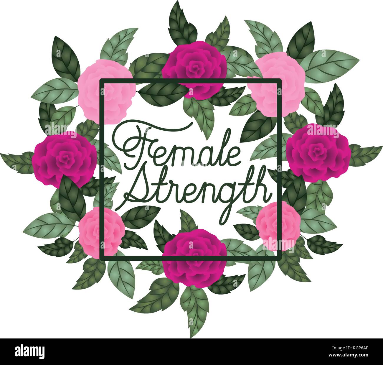 female strength label with roses frame icons Stock Vector Image & Art ...