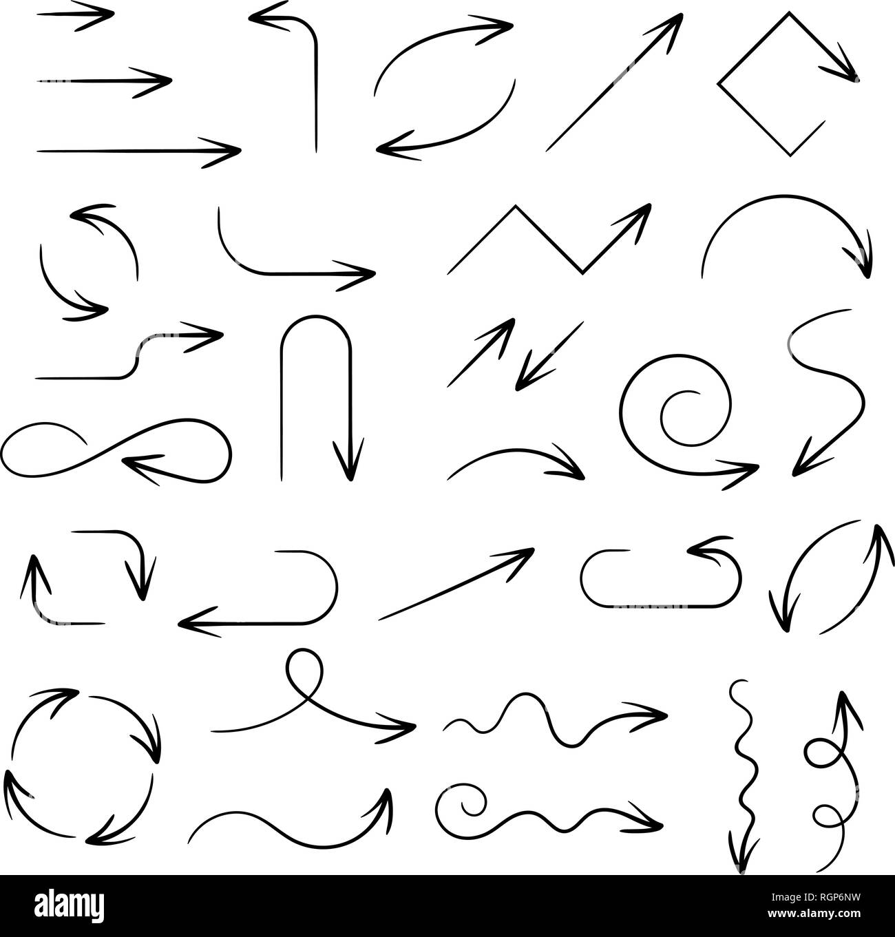 Black arrows. Set of thin filigree hand drawn icons Stock Vector Image ...