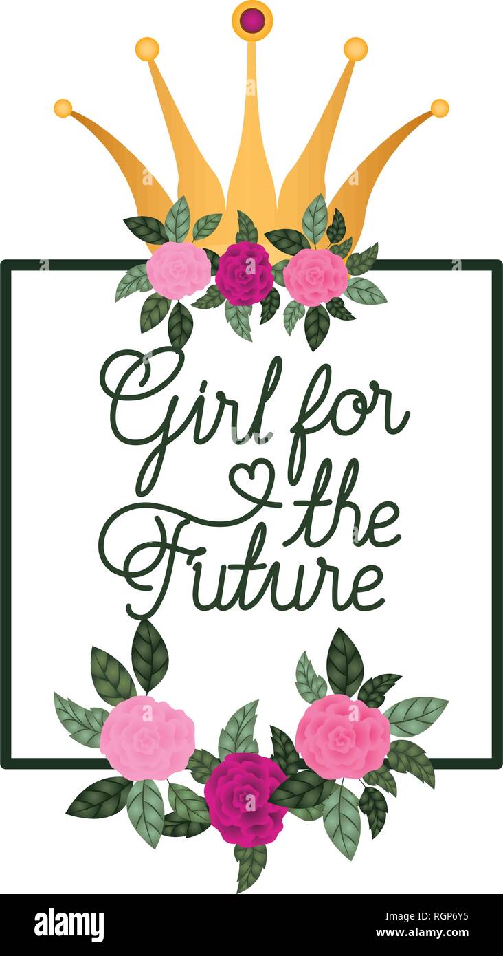 girl for the future label with roses frame icons Stock Vector Image ...