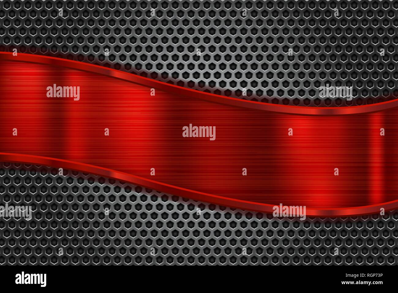 Metal perforated background with red shiny wave plate Stock Vector ...