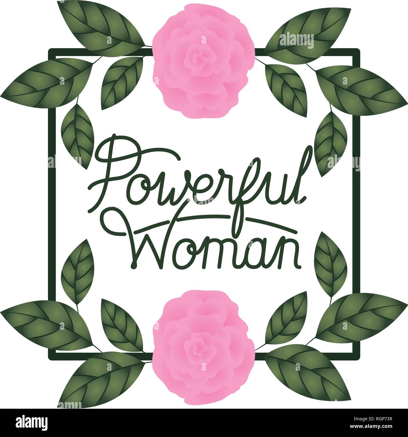 powerful woman label with roses frame icons Stock Vector Image & Art ...