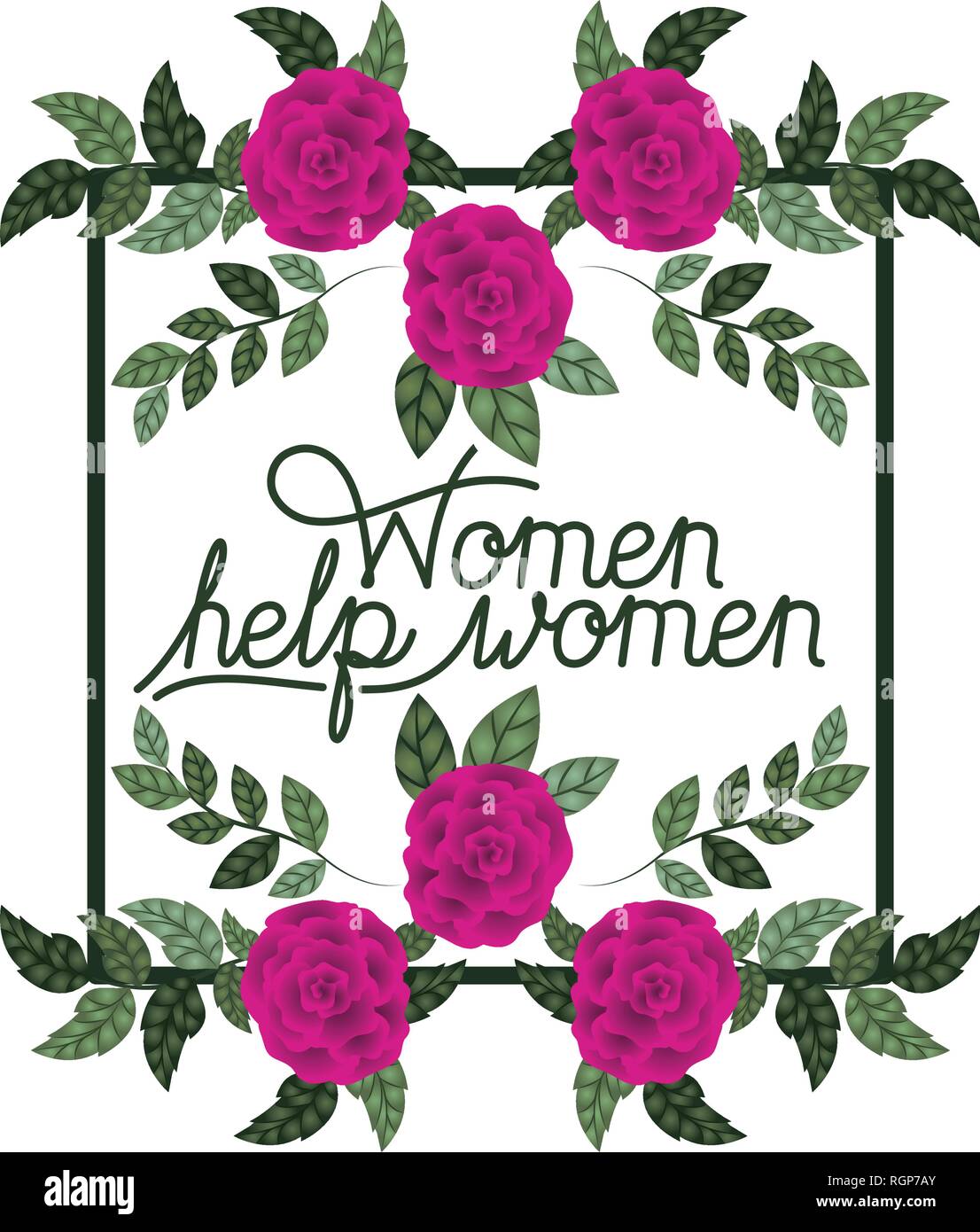 women help women label with roses frame icons Stock Vector Image & Art ...