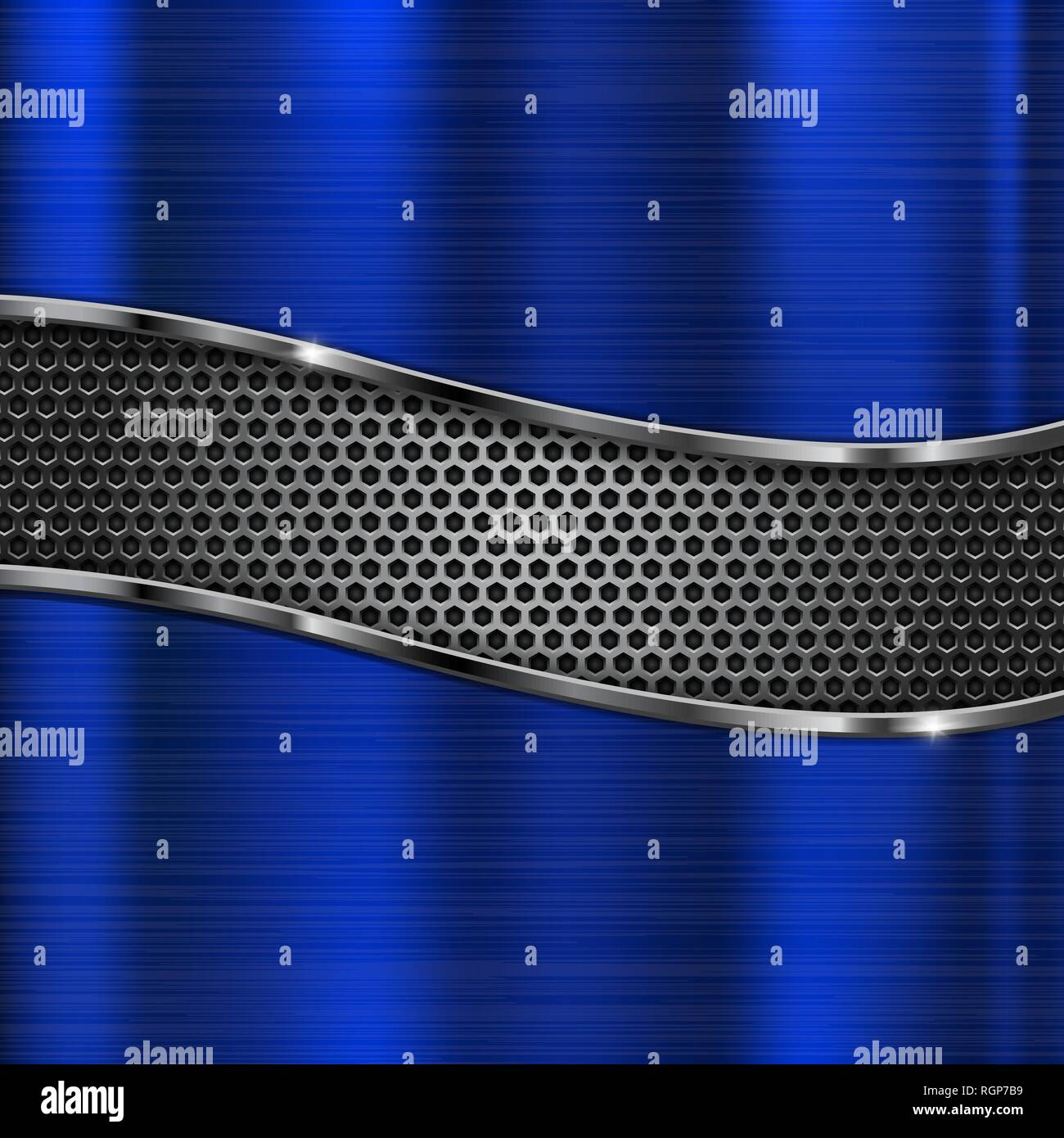 Blue brushed metal texture. Scratched metallic surface with perforation ...