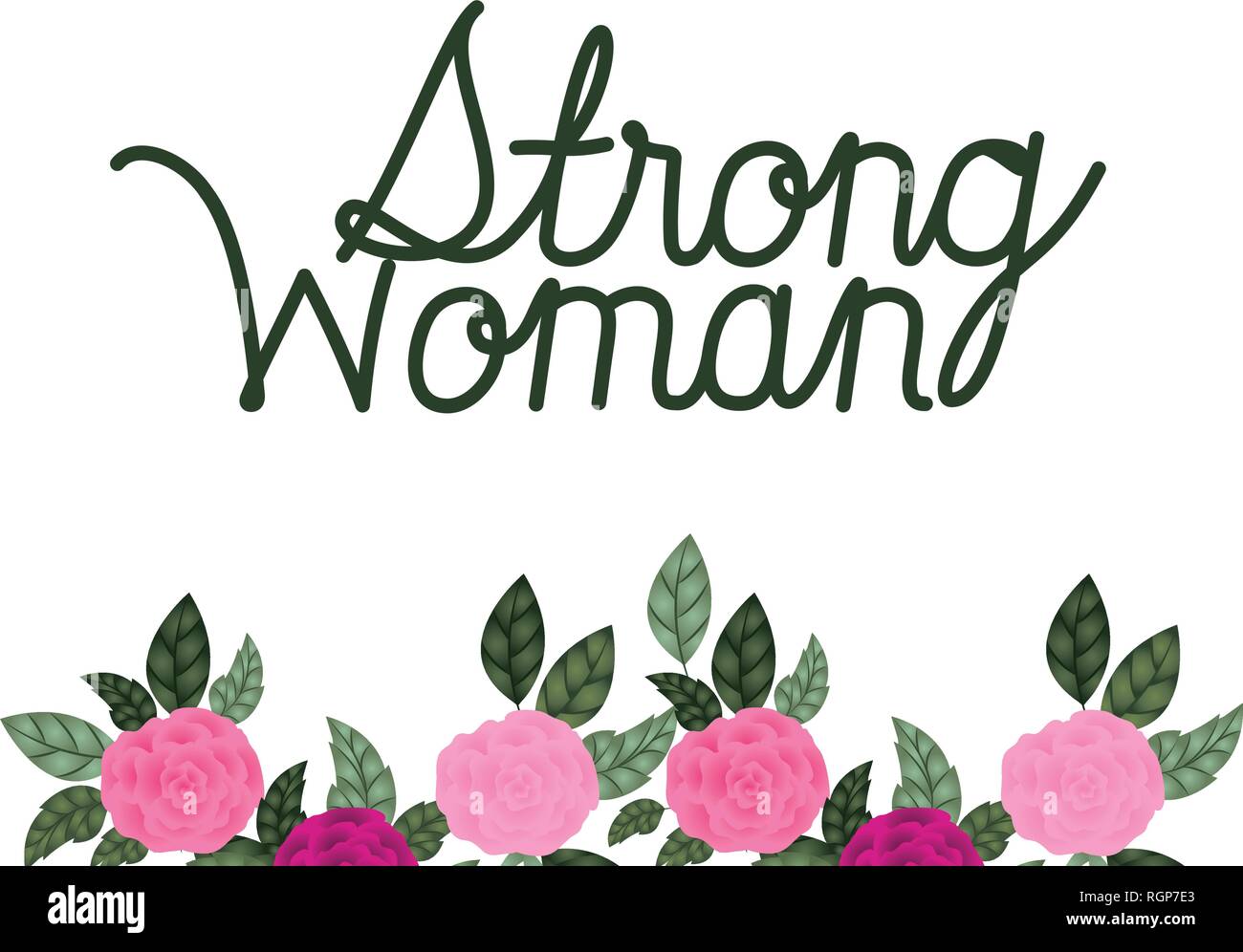 strong woman label with roses icons Stock Vector Image & Art - Alamy