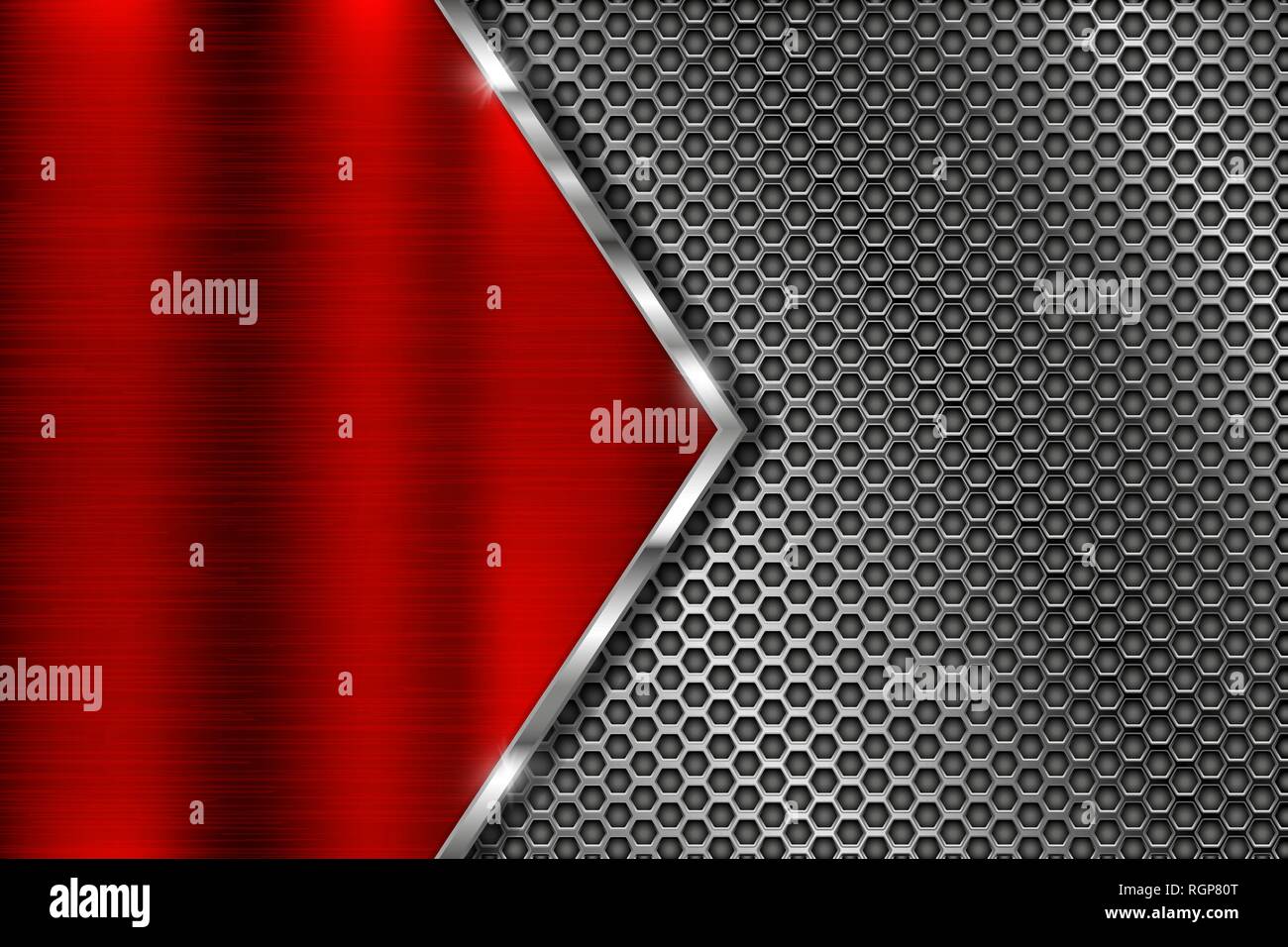 Metal perforated background with red triangle iron plate Stock Vector ...