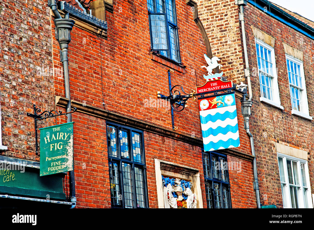 The Merchants Hall and The Hairy Fig Signs, Fossgate, York, England ...