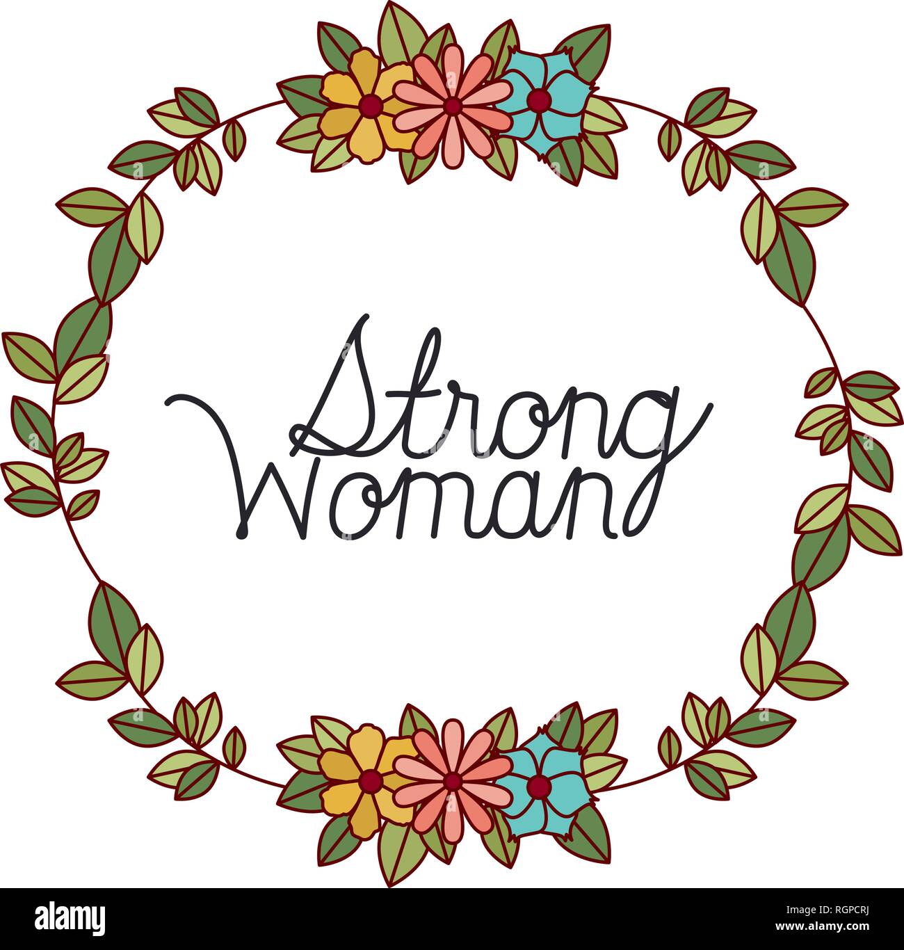 strong woman label with flowers frame icons Stock Vector Image & Art ...