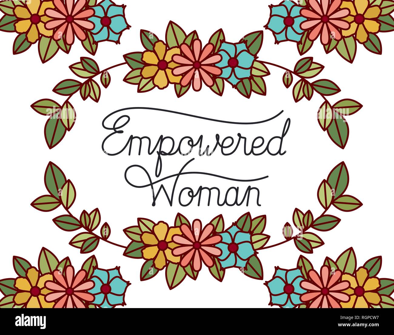 empowered woman label with flowers frame icons Stock Vector Image & Art ...
