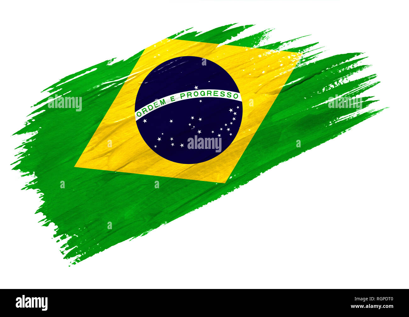 Brush painted Brazil flag. Hand drawn style illustration Stock Photo ...