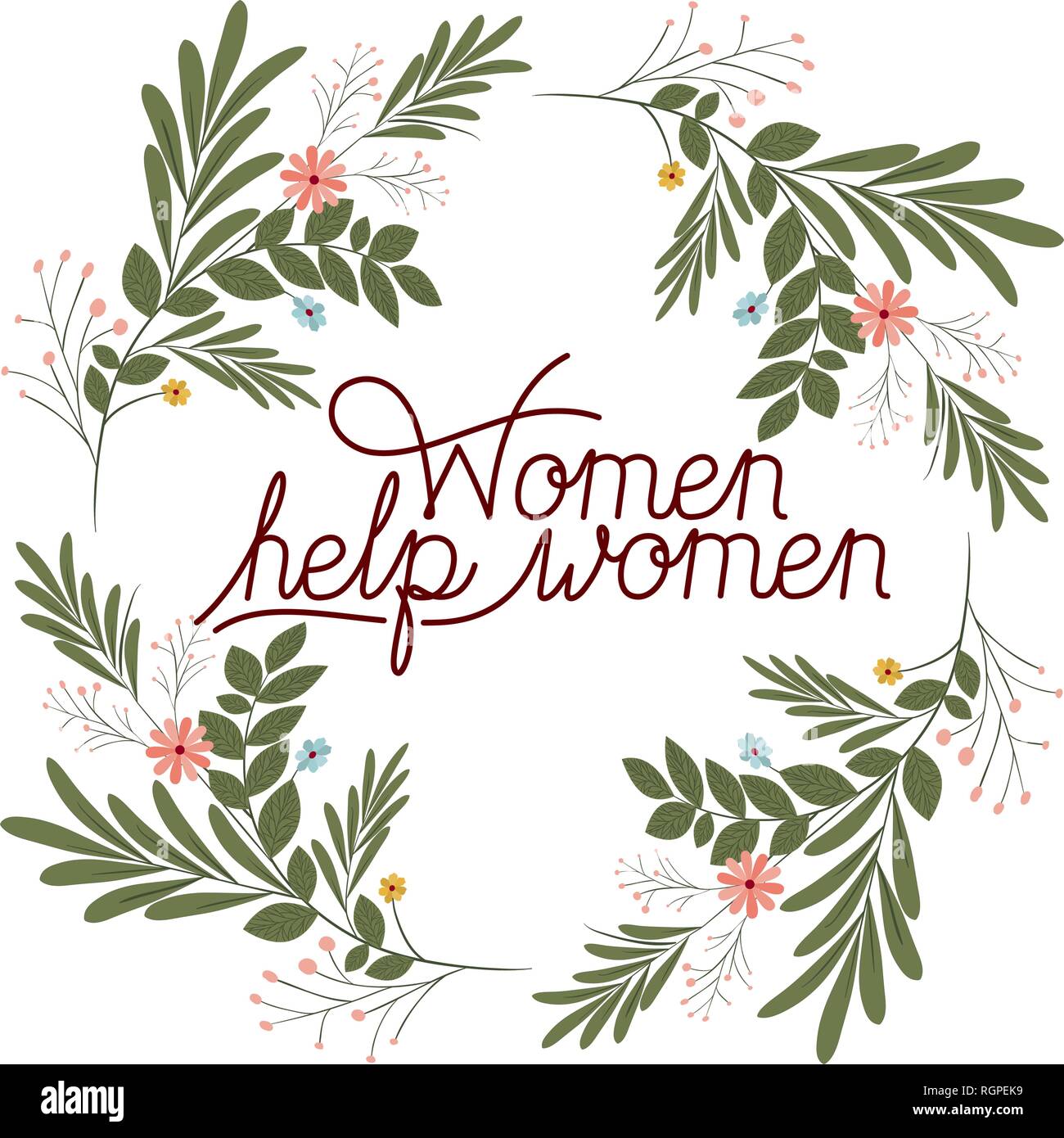 women help women label with flowers frame icons Stock Vector Image ...