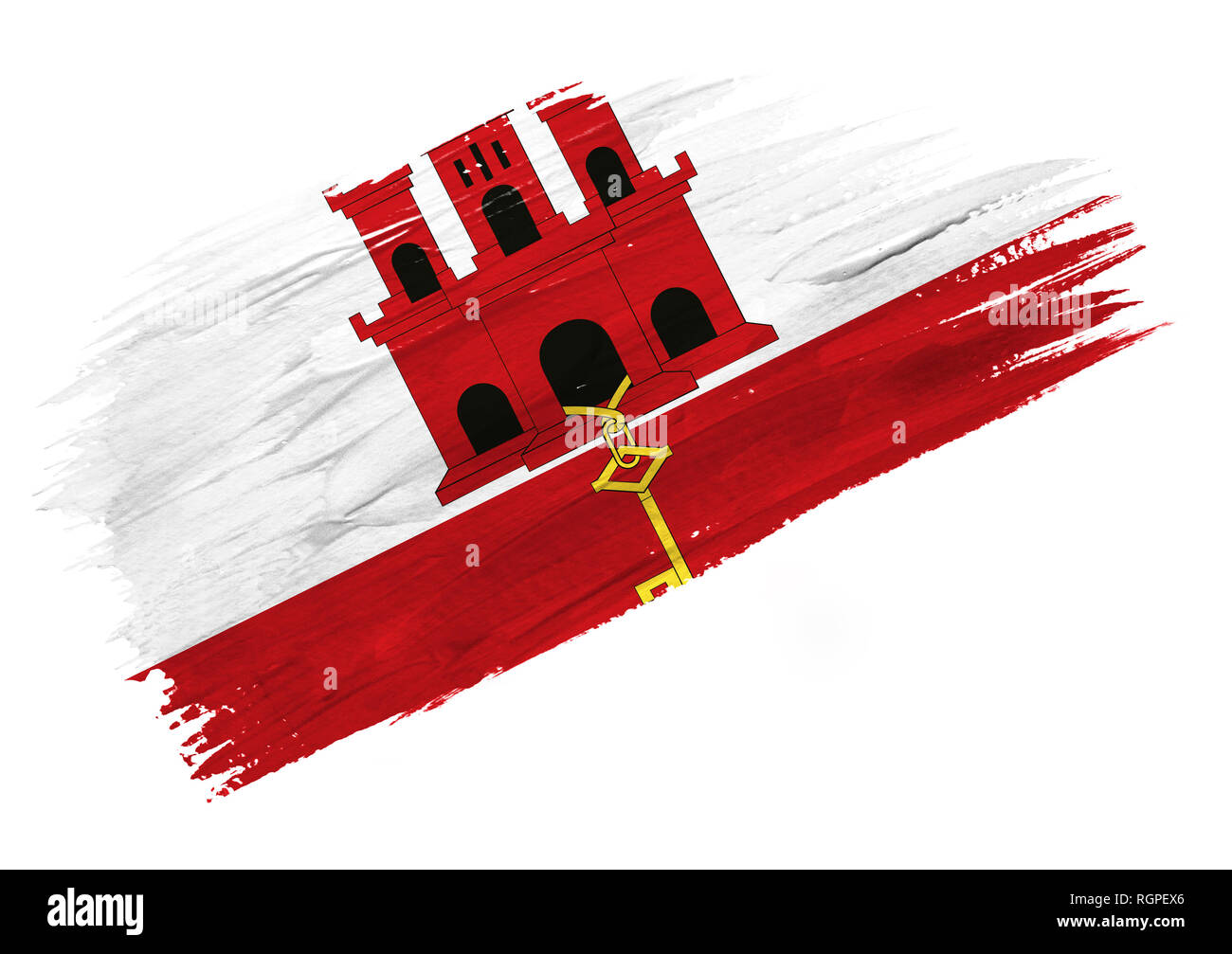 Brush painted Gibraltar flag. Hand drawn style illustration Stock Photo ...