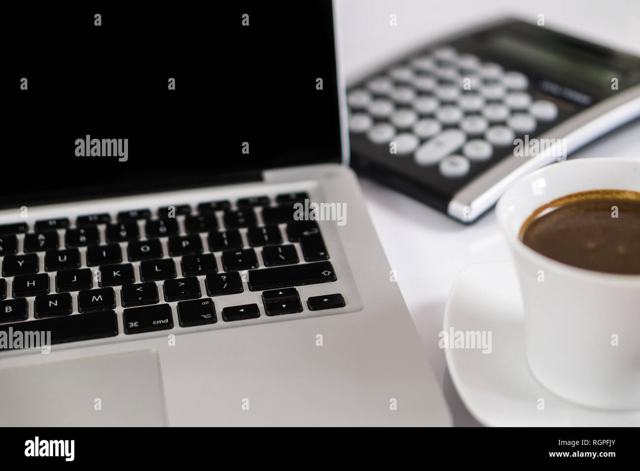 Modern calculator pen laptop hi-res stock photography and images - Alamy
