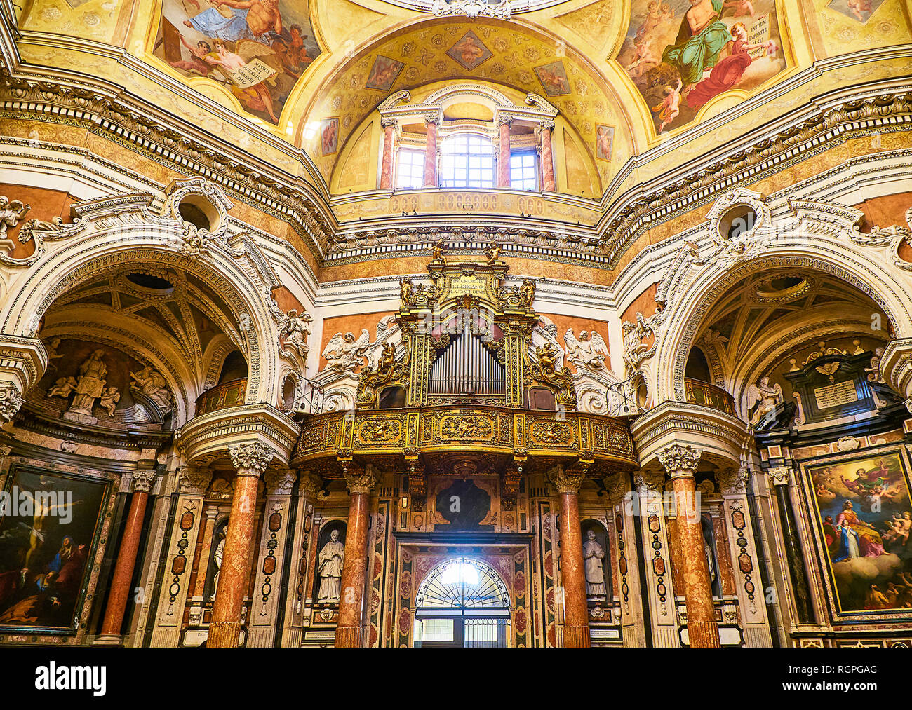 Turin, Italy - December 30, 2018. Pipe Organ of the Real Chiesa di San ...
