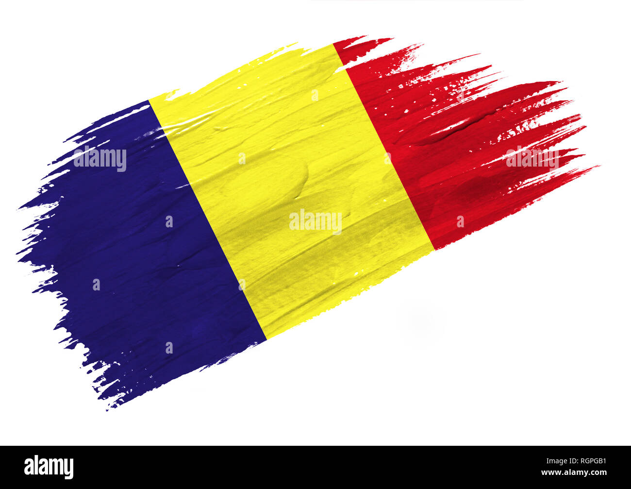 Brush painted Romania flag. Hand drawn style illustration Stock Photo ...