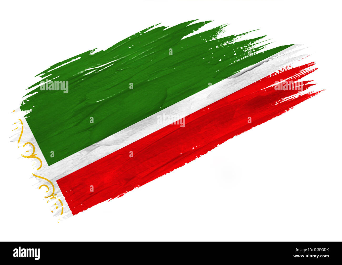 Brush painted Chechen Republic flag. Hand drawn style illustration ...