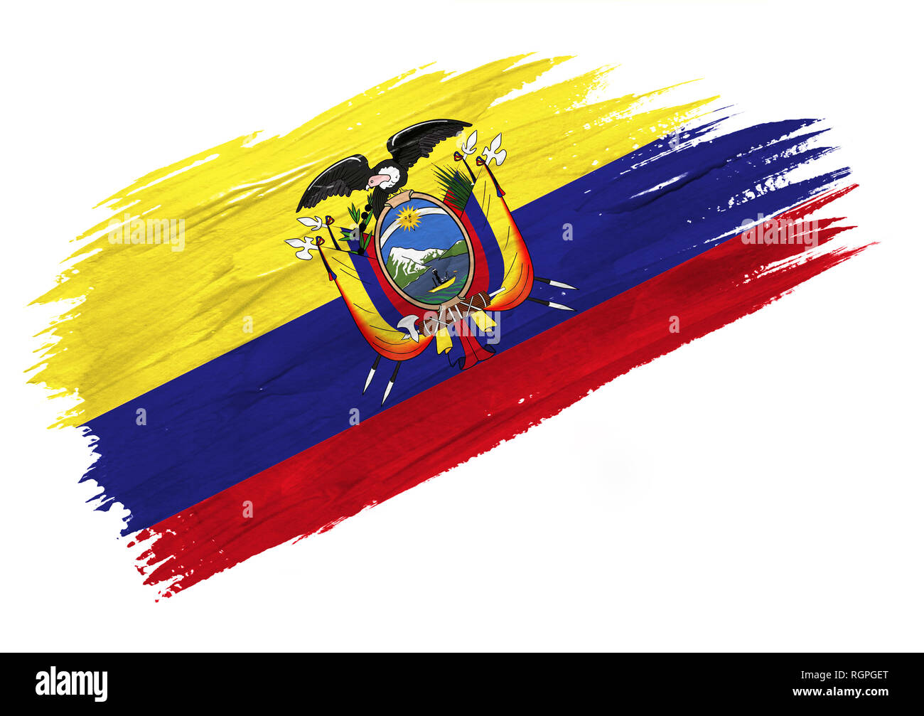 Brush painted Ecuador flag. Hand drawn style illustration Stock Photo ...