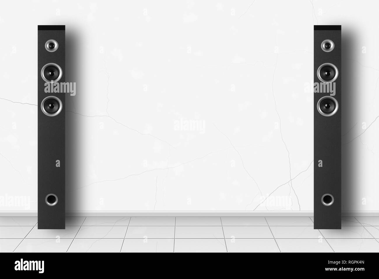 Home interior - Two front view tower loudspeaker enclosure of white ...