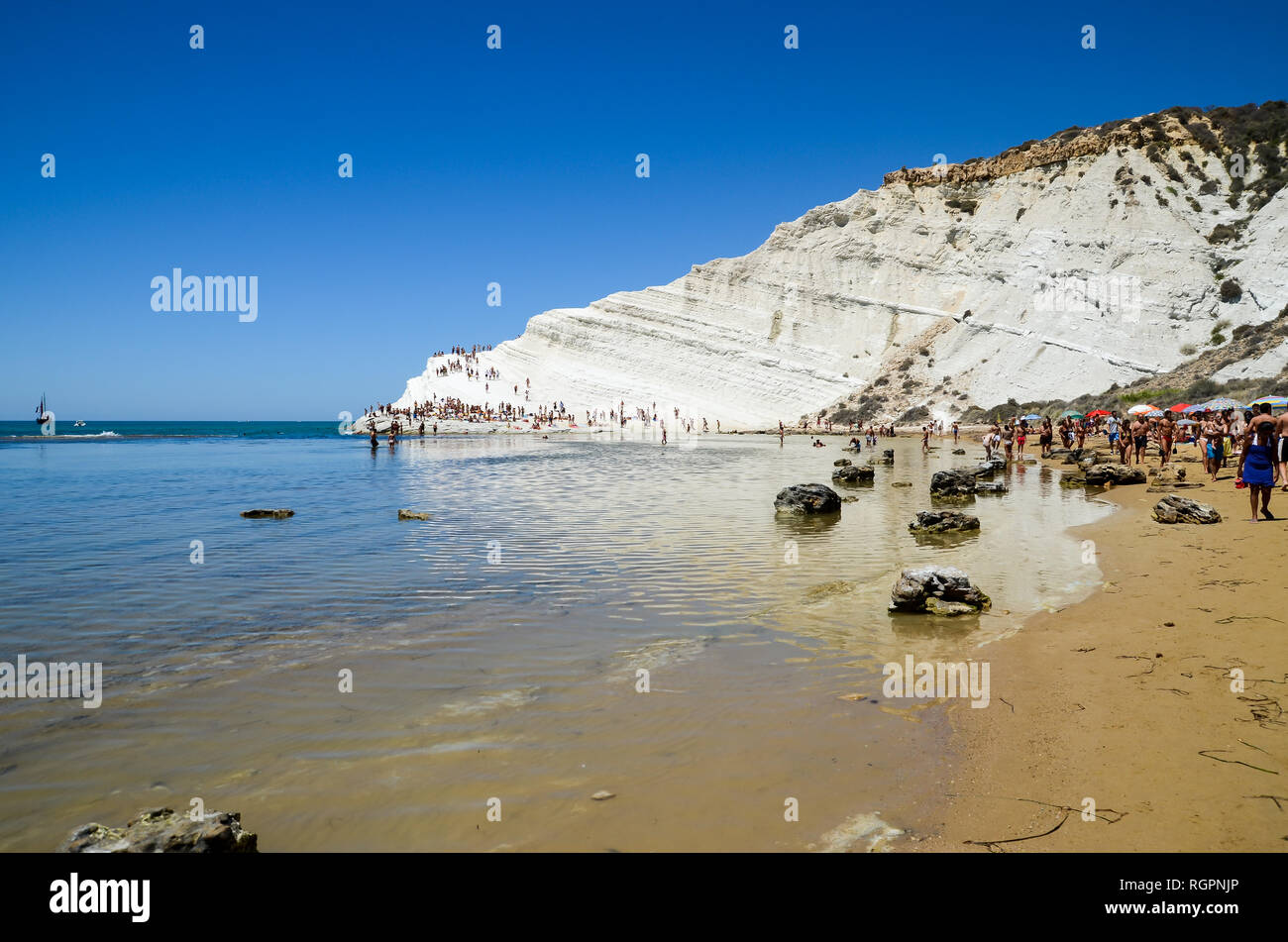 White beach and cliffs at Scala dei Turchi, Realmonte, Sicily. The ...