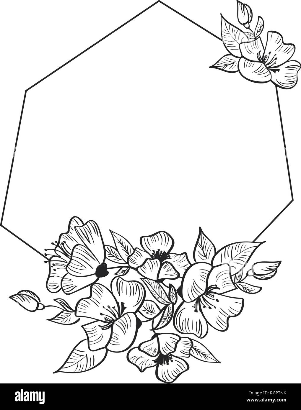 Modern Hand Drawn geometry frame stylized for card with flowers and ...
