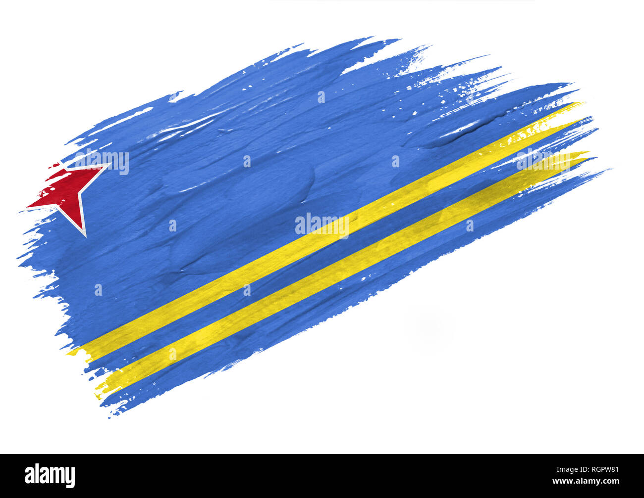 Brush painted Aruba flag. Hand drawn style illustration w Stock Photo ...