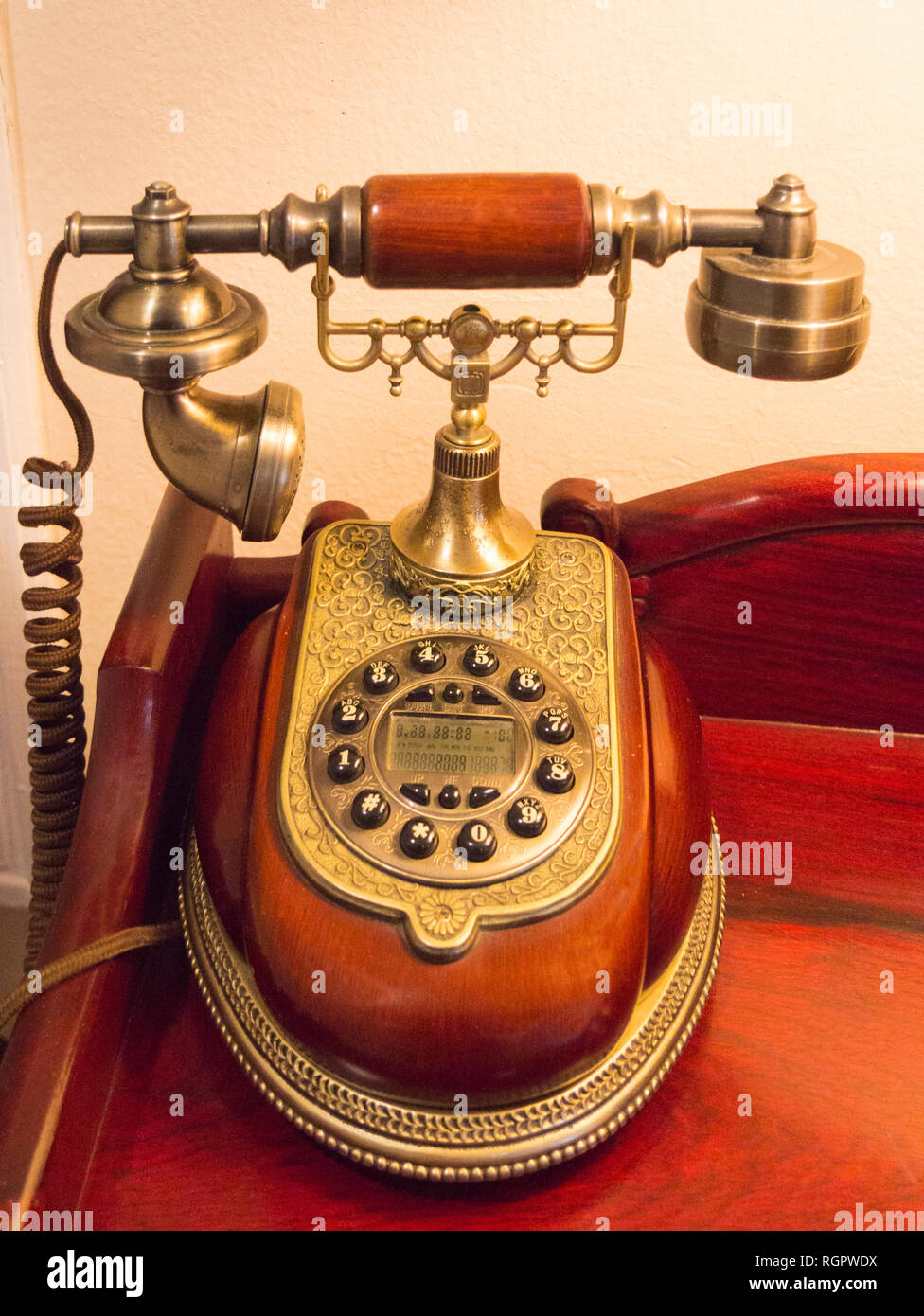 Attractive antique telephone receiver red wood and gilt decoration ...