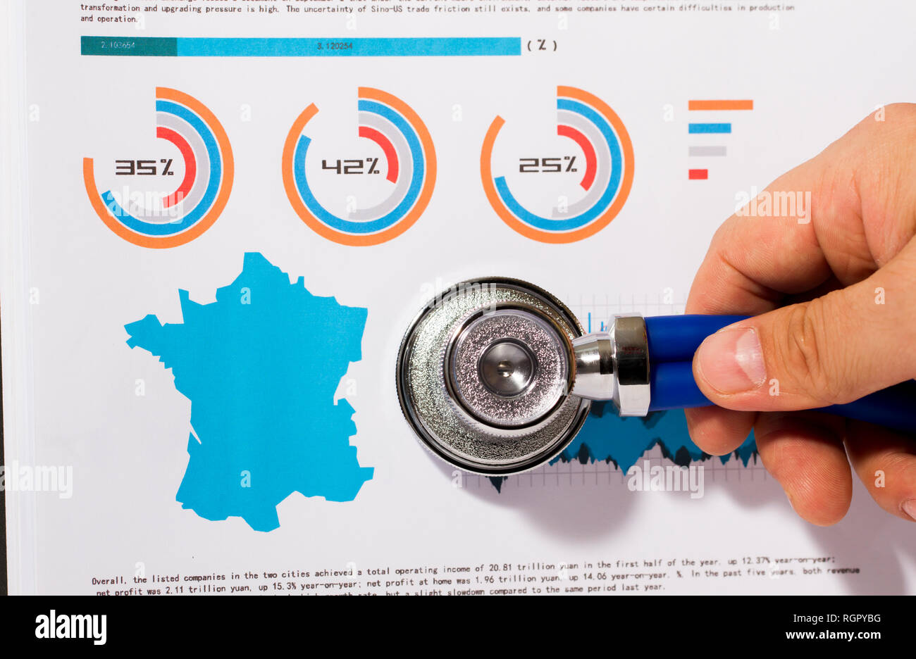 French Economic Chart and Interrogator Stock Photo - Alamy