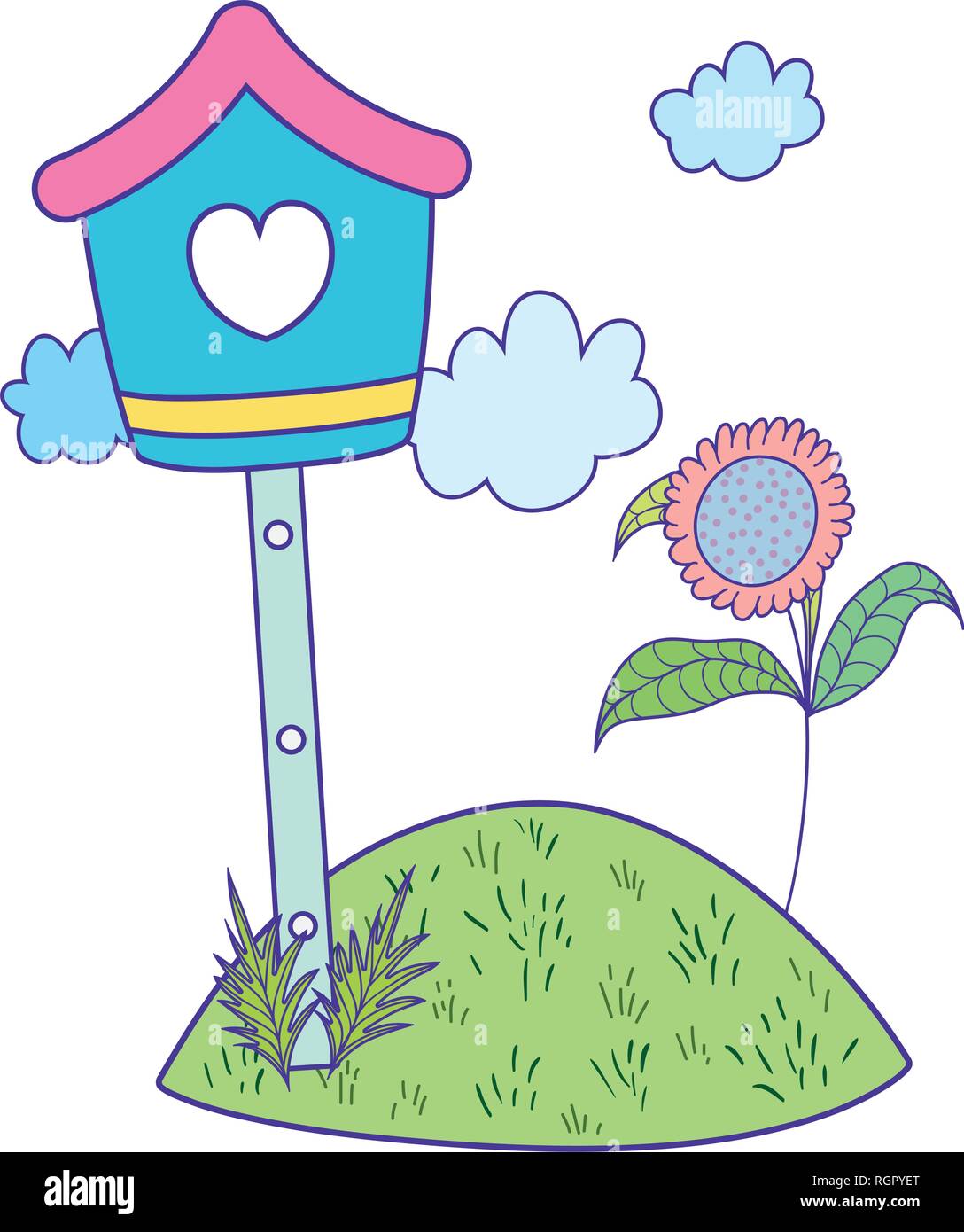 cute birdhouse wooden with garden scene Stock Vector Image & Art - Alamy