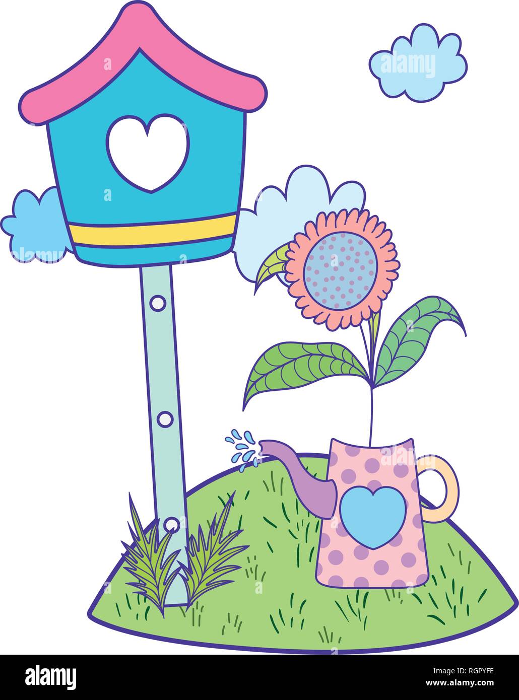 cute birdhouse wooden with garden scene Stock Vector Image & Art - Alamy