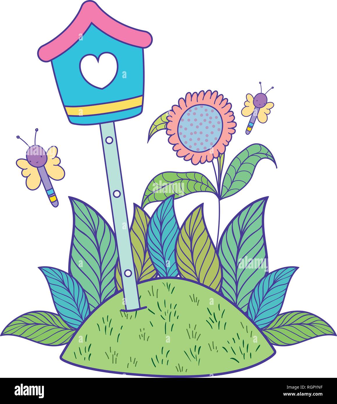 cute birdhouse wooden with garden scene Stock Vector Image & Art - Alamy