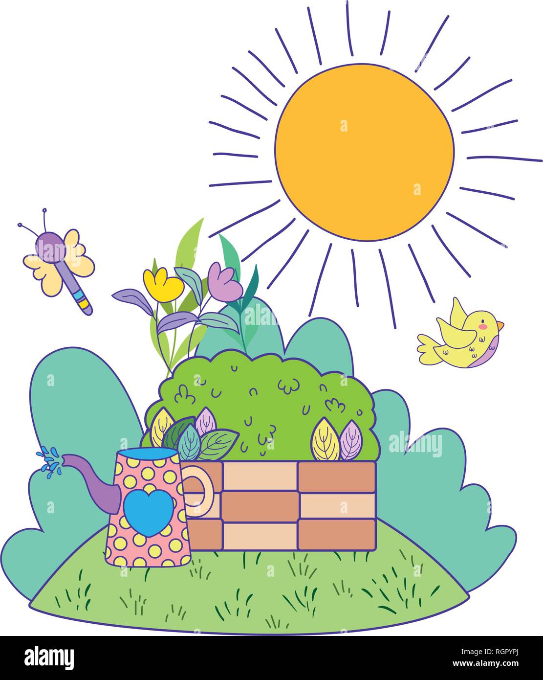 beautiful cute garden with butterflies scene Stock Vector Image & Art ...