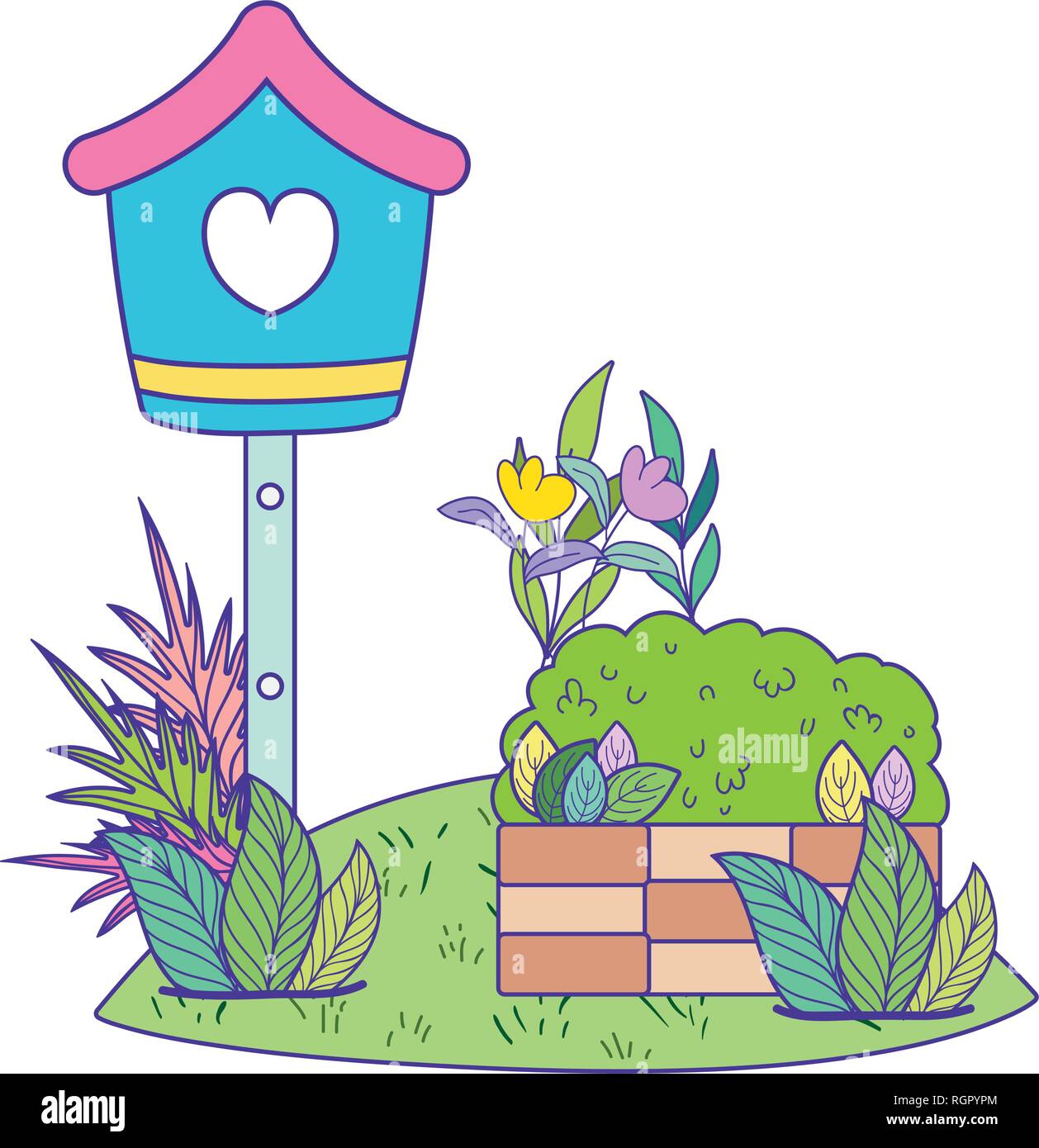 cute birdhouse wooden with garden scene Stock Vector Image & Art - Alamy