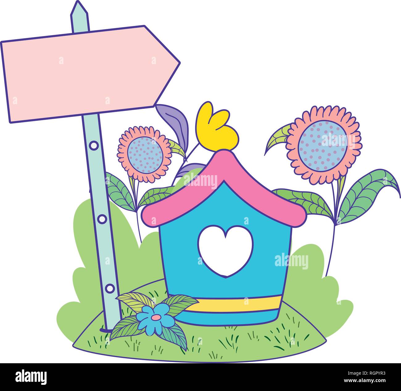 cute birdhouse wooden with garden scene Stock Vector Image & Art - Alamy