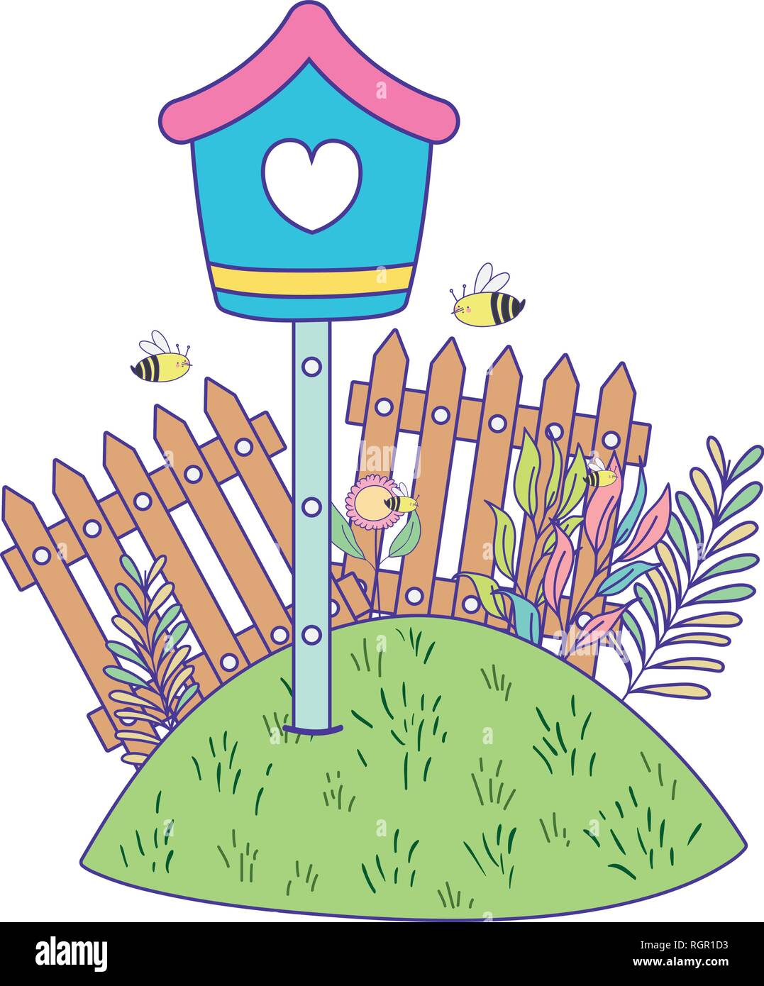 cute birdhouse wooden with garden scene Stock Vector Image & Art - Alamy