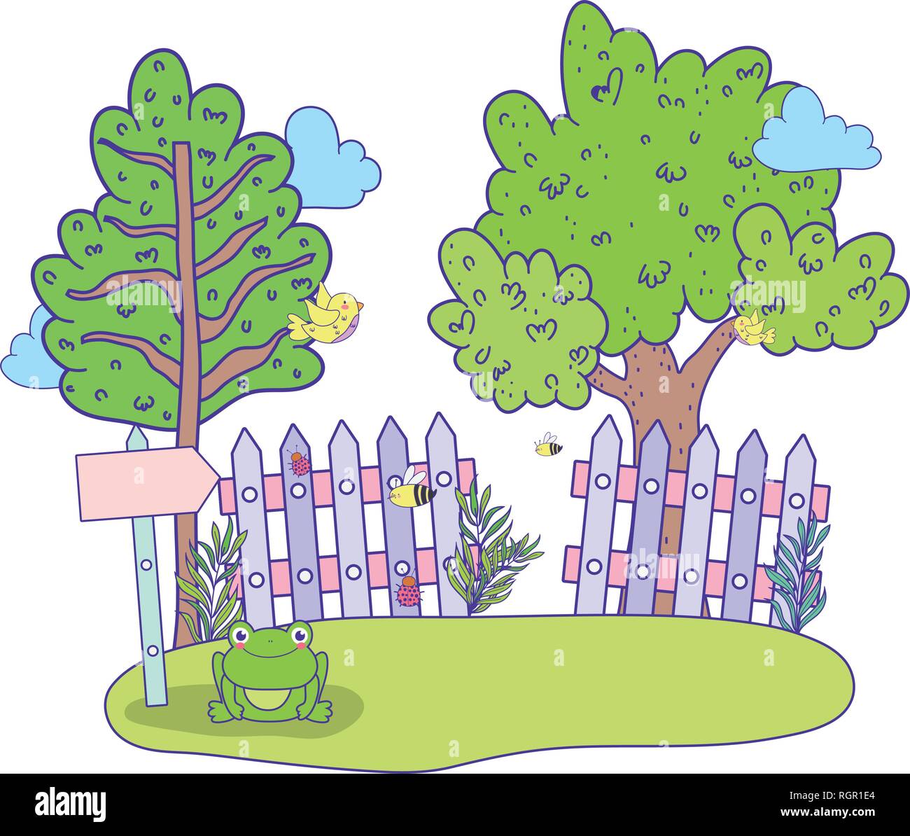 cute arrow guide wooden with tree in landscape Stock Vector Image & Art ...