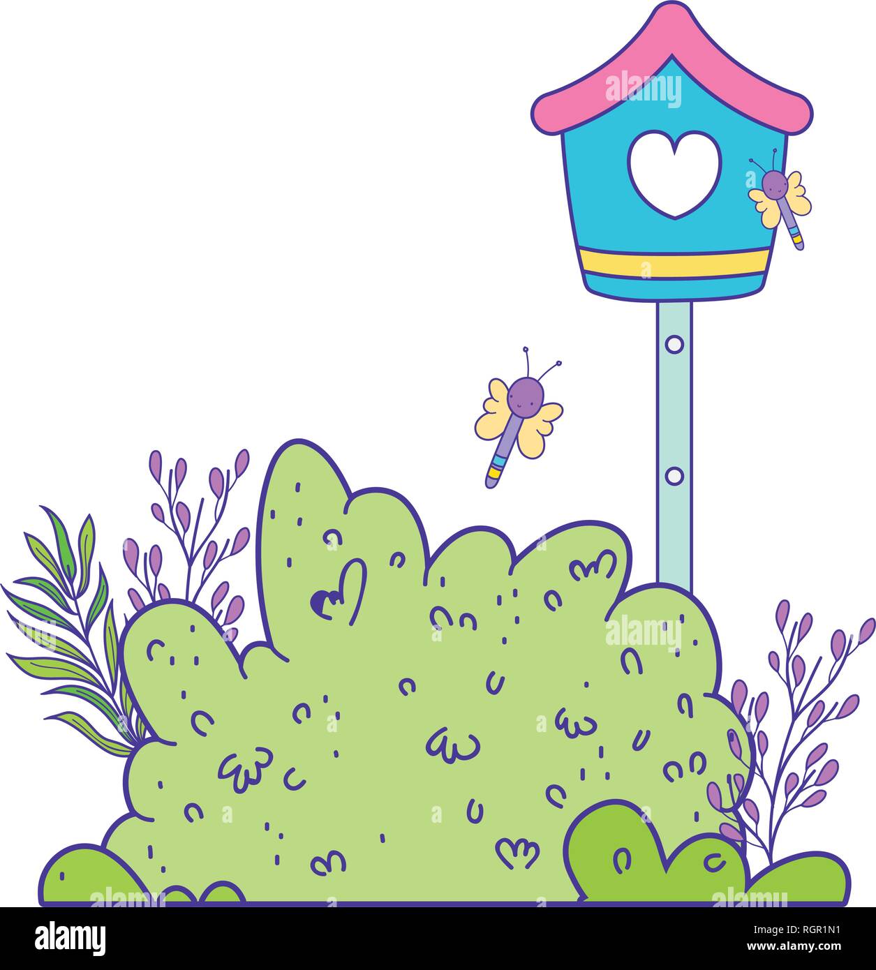 cute birdhouse wooden with garden scene Stock Vector Image & Art - Alamy