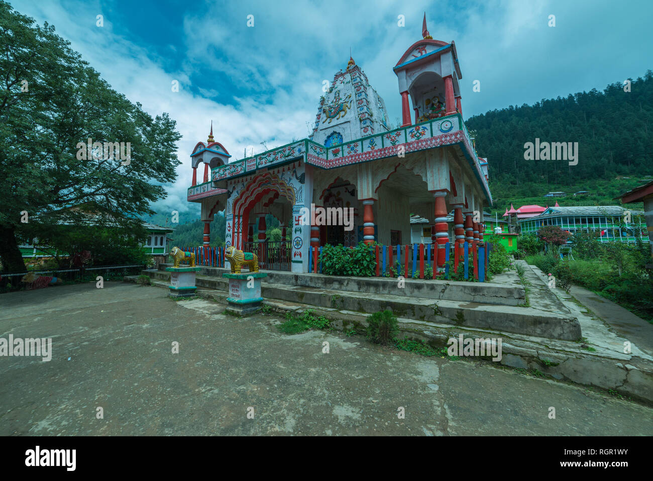 Sainj, Kullu, Himachal Pradesh, India - August 05, 2018 : Hindu temple ...