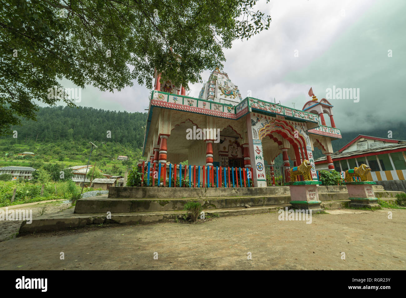 Sainj, Kullu, Himachal Pradesh, India - August 05, 2018 : Hindu temple ...