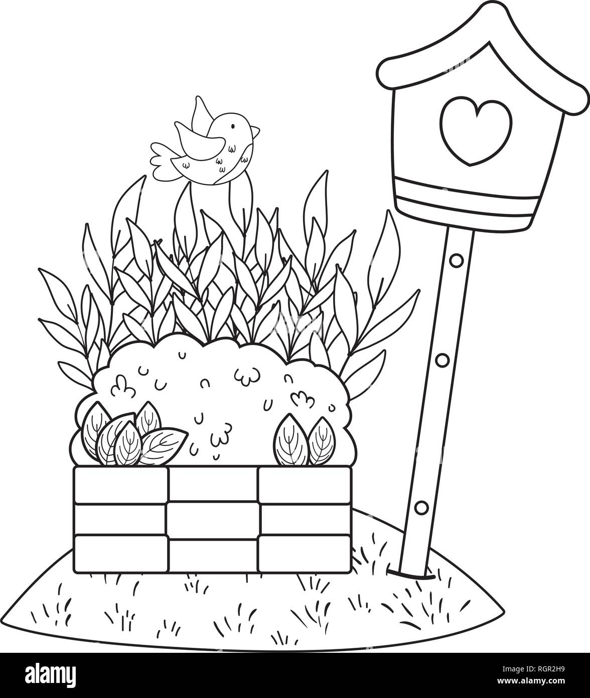 cute birdhouse wooden with garden scene Stock Vector Image & Art - Alamy