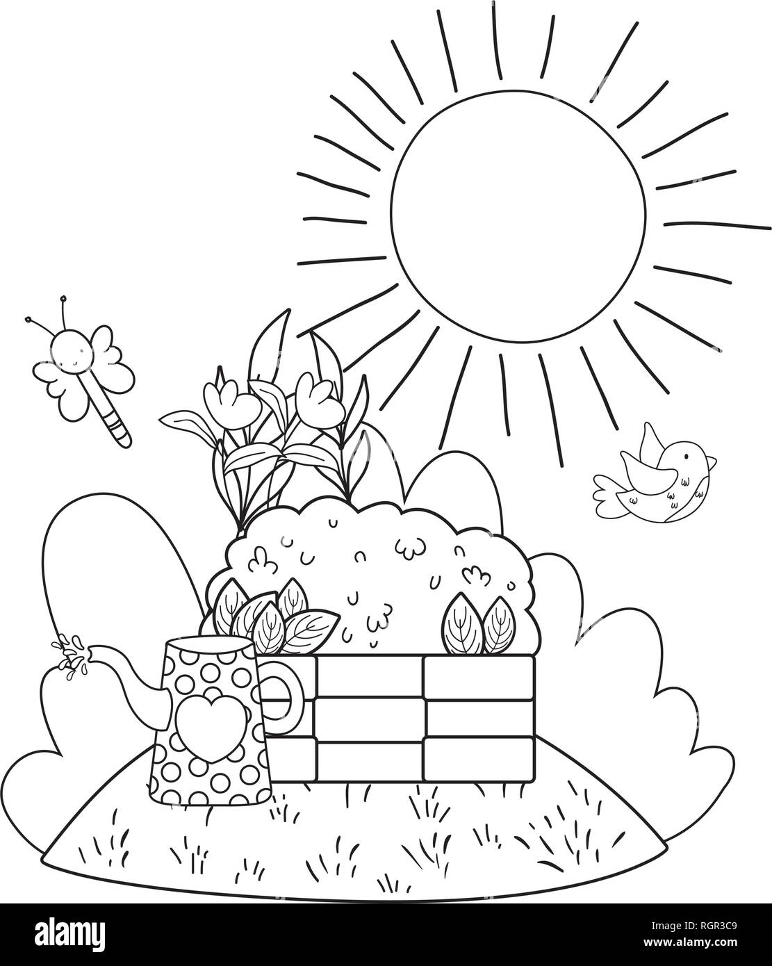 Cartoon Of Garden Flowers Black and White Stock Photos & Images - Alamy