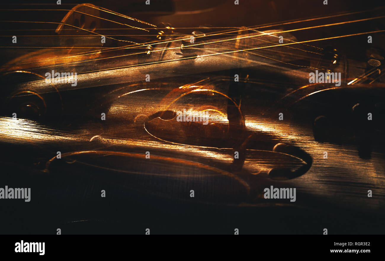 Abstract composition of an old violin, blended and accentuated shapes ...