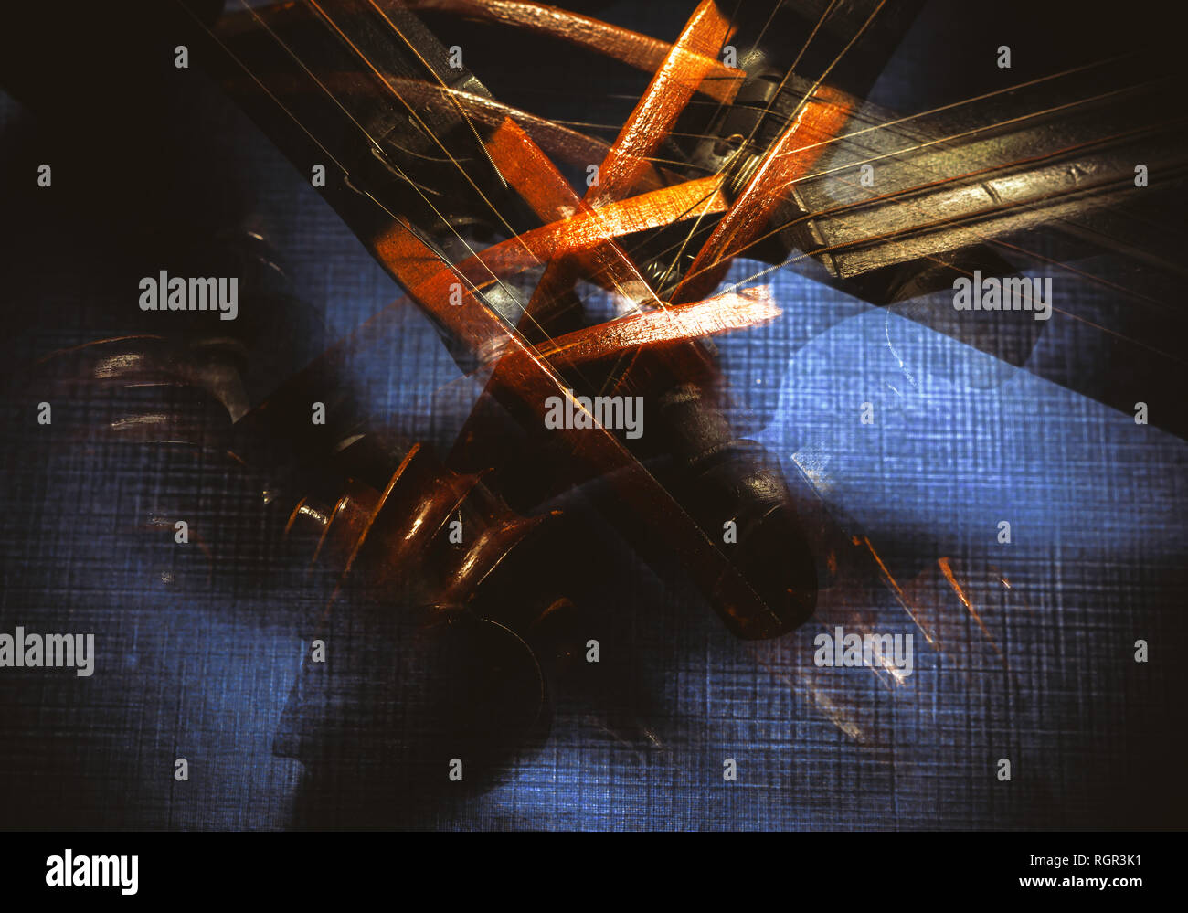 Abstract composition of an old violin, blended and accentuated shapes ...