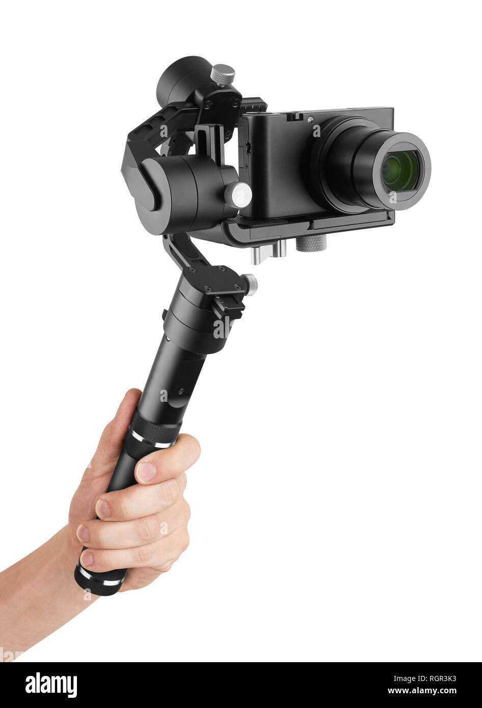 Digital camera with gimbal in hand, isolated on white background Stock ...