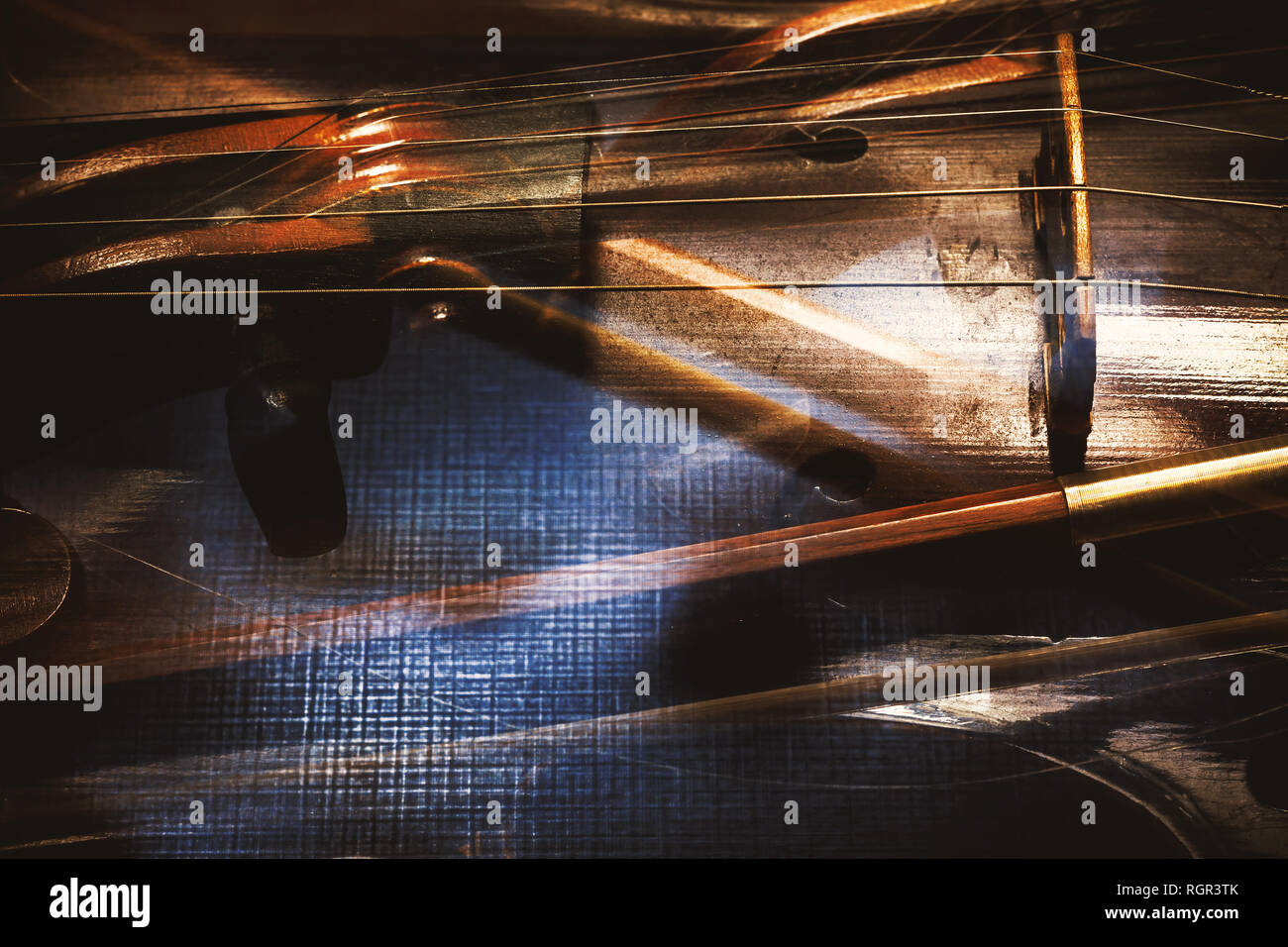 Abstract composition of an old violin, blended and accentuated shapes ...