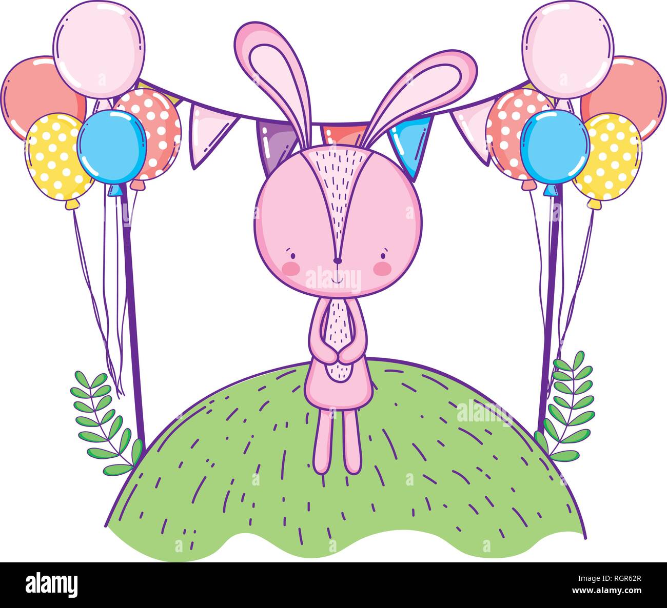 cute little rabbit with balloons helium in the landscape Stock Vector ...